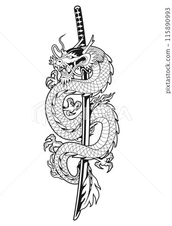 Katana Dragon Sword Drawing