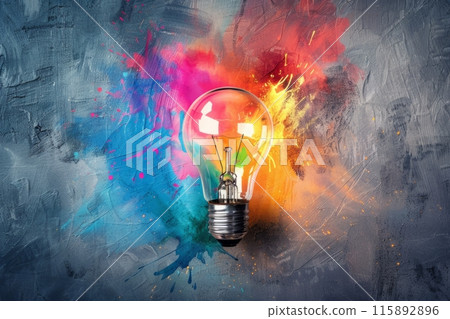 Light bulb is shining on colorful wall,... - Stock Illustration ...