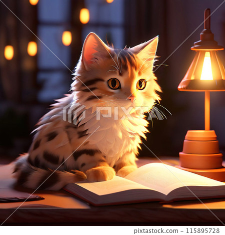 cat cute read book study knowledge cartoon... - Stock Illustration ...