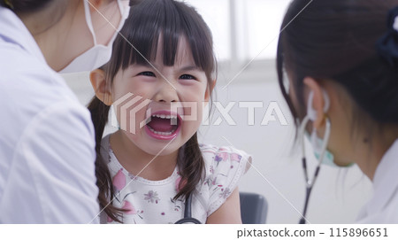 Japanese girl crying during hospital examination - Stock Illustration ...