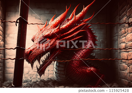Red dragon in the dungeon - Stock Illustration [115925428] - PIXTA