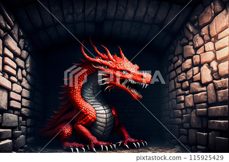 Red dragon in the dungeon - Stock Illustration [115925429] - PIXTA