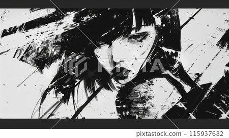 Cool grungy y2k anime manga collage set with a... - Stock Illustration ...