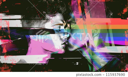 LGBT pride two girls kiss, Y2k art for t-shirts... - Stock Illustration ...