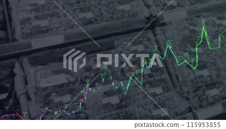 Image of graphs over market stands - Stock Illustration [115953855] - PIXTA