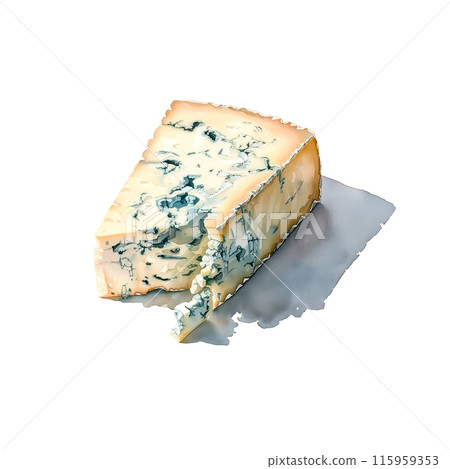 Blue cheese watercolor illustration on white... - Stock Illustration ...