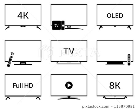 TV icon set. Contains such icons as 4K, Full... - Stock Illustration ...