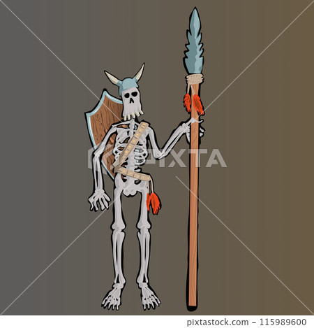 Cartoon skeleton warrior in a helmet with a... - Stock Illustration ...