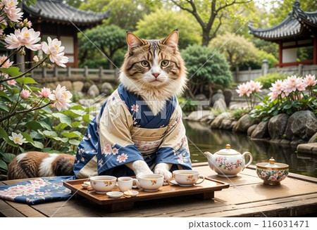fluffy calico cat wearing a traditional...-插圖素材 [116031471] - PIXTA圖庫