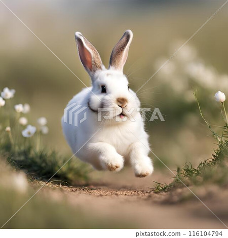 White rabbit running on the farm - Stock Illustration [116104794] - PIXTA