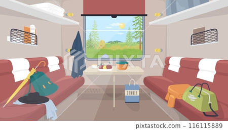 Messy train interior with people travelers... - Stock Illustration ...