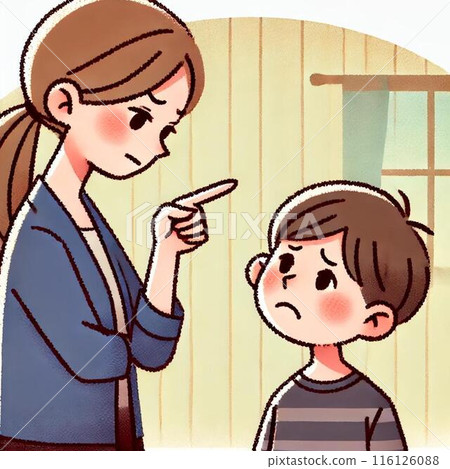 A mother gently scolds her child - Stock Illustration [116126088] - PIXTA