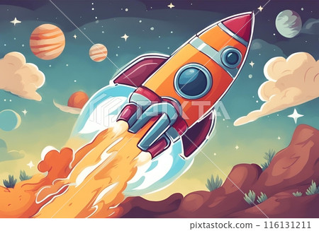 Rocket launching into outer space.Cartoon... - Stock Illustration ...