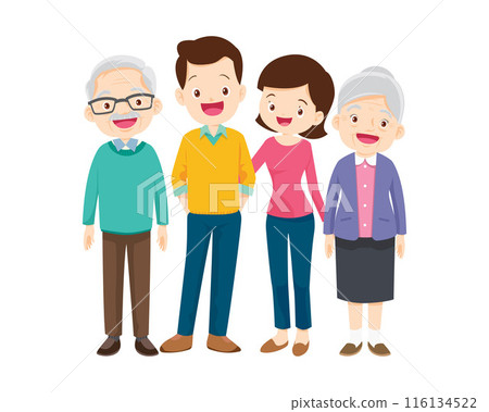 Big happy multi-generational family siblings... - Stock Illustration ...