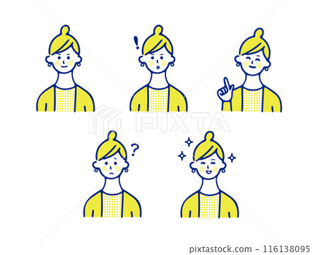 Simple female facial expression set - Stock Illustration [116138095 ...