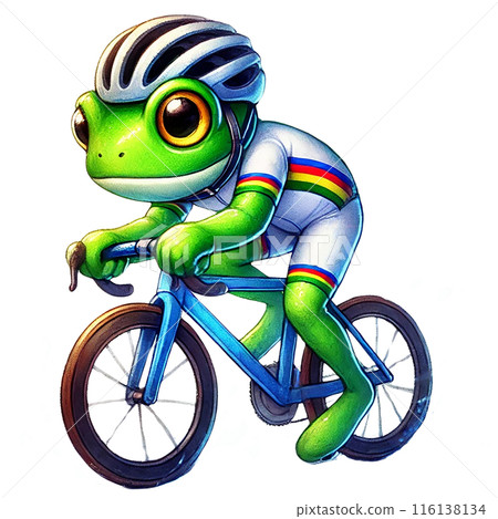 A cartoon frog wearing a cycling helmet and... - Stock Illustration ...
