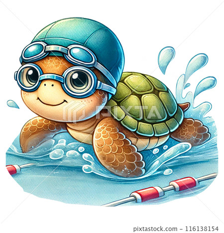 A cute cartoon turtle wearing goggles and a... - Stock Illustration ...