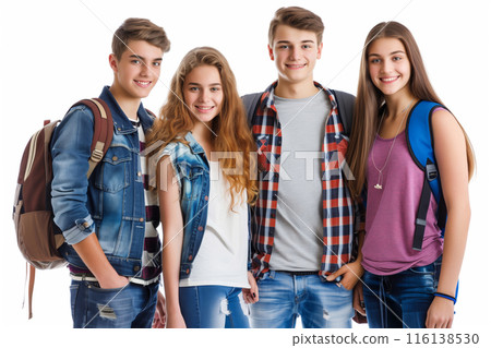 Four High School Students Smiling With... - Stock Illustration ...