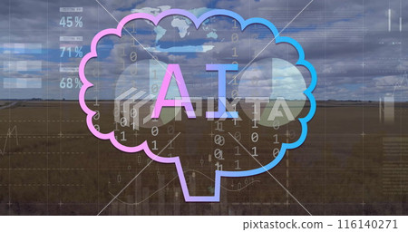 Image of ai text, binary codes in brain,... - Stock Illustration ...