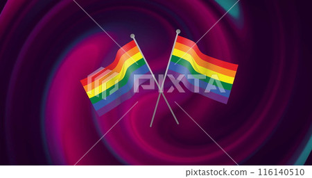 Image of rainbow flags over multicolored... - Stock Illustration ...