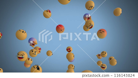 Image of emoji icons and data processing over... - Stock Illustration ...