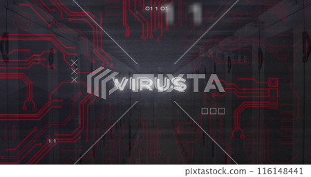 Image of virus text, binary codes and circuit... - Stock Illustration ...