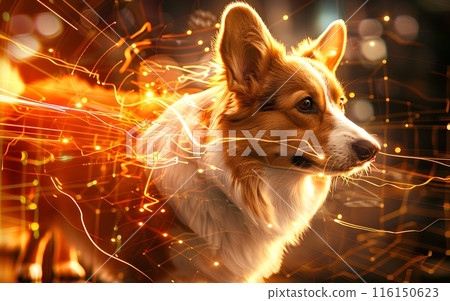 Wallpaper of virtual Corgi dog on digital... - Stock Illustration ...