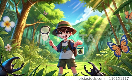 Insect collecting boy - Stock Illustration [116151317] - PIXTA