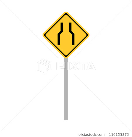 Narrowed road sign with pole. Vector. - Stock Illustration [116155273 ...