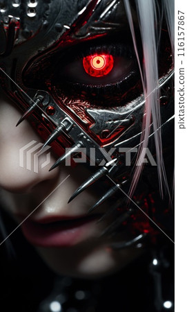 cyborg face with dark black metallic mask,... - Stock Illustration ...