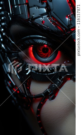 cyborg face with dark black metallic mask,... - Stock Illustration ...