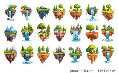 Cartoon Flying Fantasy Islands with Different... - Stock Illustration ...