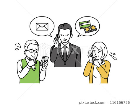 Illustration of elderly people being deceived... - Stock Illustration ...