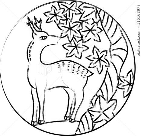 Brush-written circular Hanafuda card,... - Stock Illustration ...