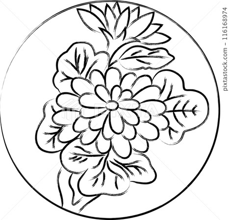 Brush-written circular Hanafuda card -... - Stock Illustration ...