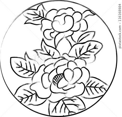 Brush-written circular Hanafuda card Minazuki... - Stock Illustration ...