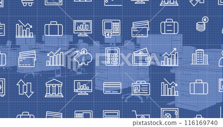 Image of multiple digital icons over grid... - Stock Illustration ...