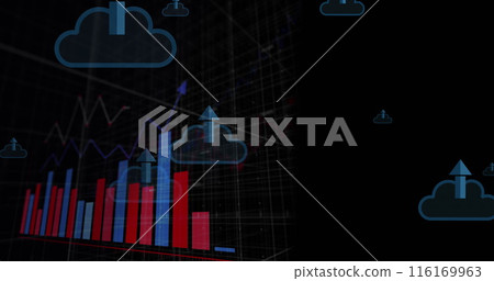 Image of arrow in clouds with multiple graphs... - Stock Illustration ...