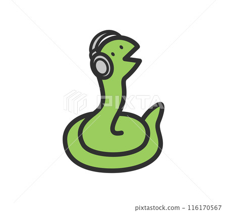 Illustration of a snake wearing headphones - Stock Illustration ...