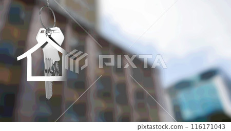 Image of silver house key fob and key, hanging... - Stock Illustration ...