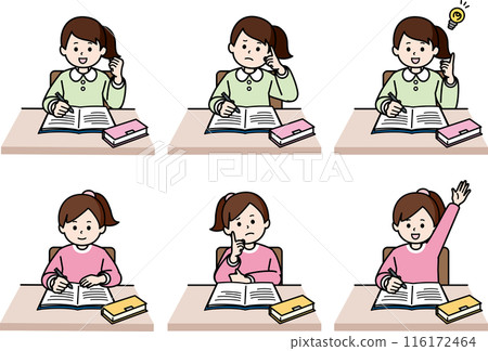 Set of 6 upper body poses: Girl studying - Stock Illustration ...