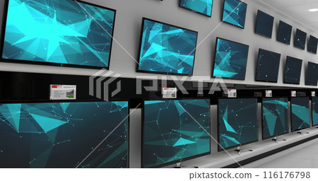 Image of connections over wall with tv screens - Stock Illustration ...