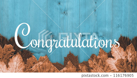 Brown leaves on blue wood with Congratulations... - Stock Illustration ...