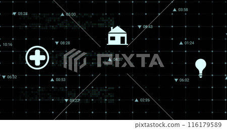 Image of multiple digital icons over grid... - Stock Illustration ...