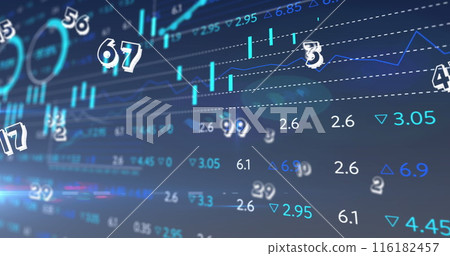 Image of numbers floating over statistical and... - Stock Illustration ...