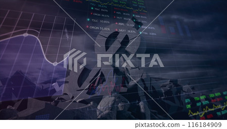 Image of data processing over broken dollar... - Stock Illustration ...