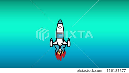 Rocket launching against blue and green... - Stock Illustration ...