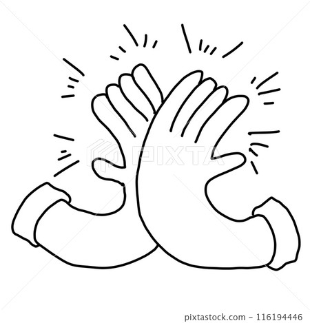 Hand clap, give five gesture. Outline doodle... - Stock Illustration ...