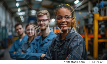 Manufacturing Staff. Portrait Of Staff Standing... - Stock Illustration ...