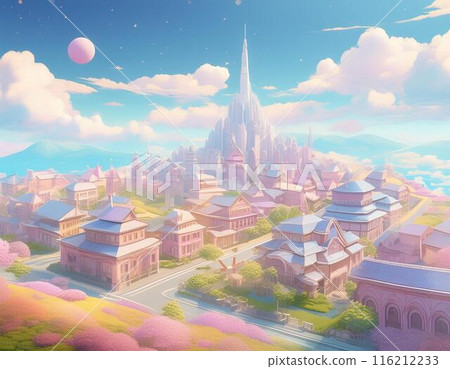 Pastel-colored streets of a fairy tale world - Stock Illustration ...